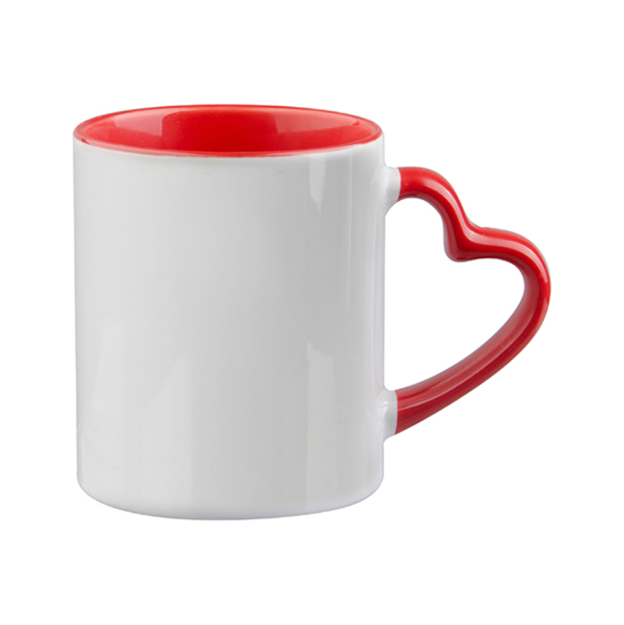 Red Inner Rim Colour Sublimation Mug with Heart Handle (11oz) – Blank ...